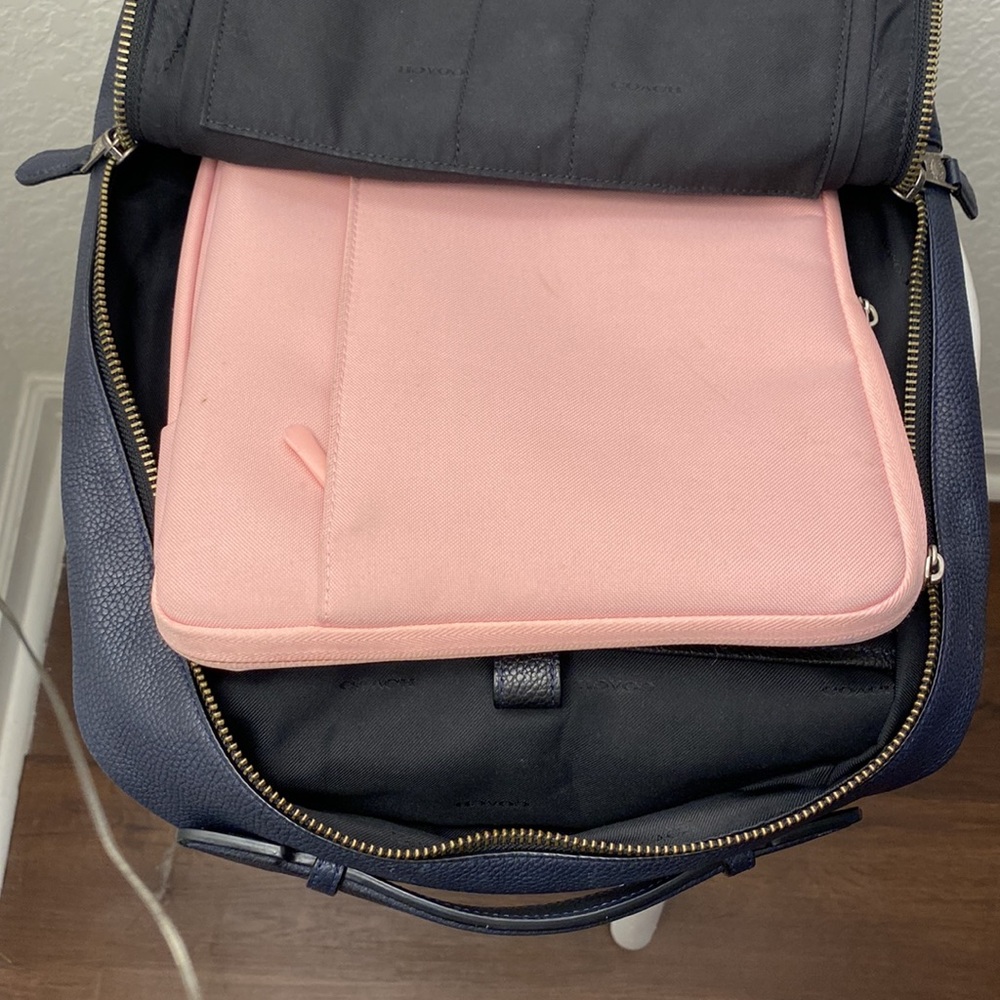Coach Navy Leather Laptop Friendly Backpack - Gem